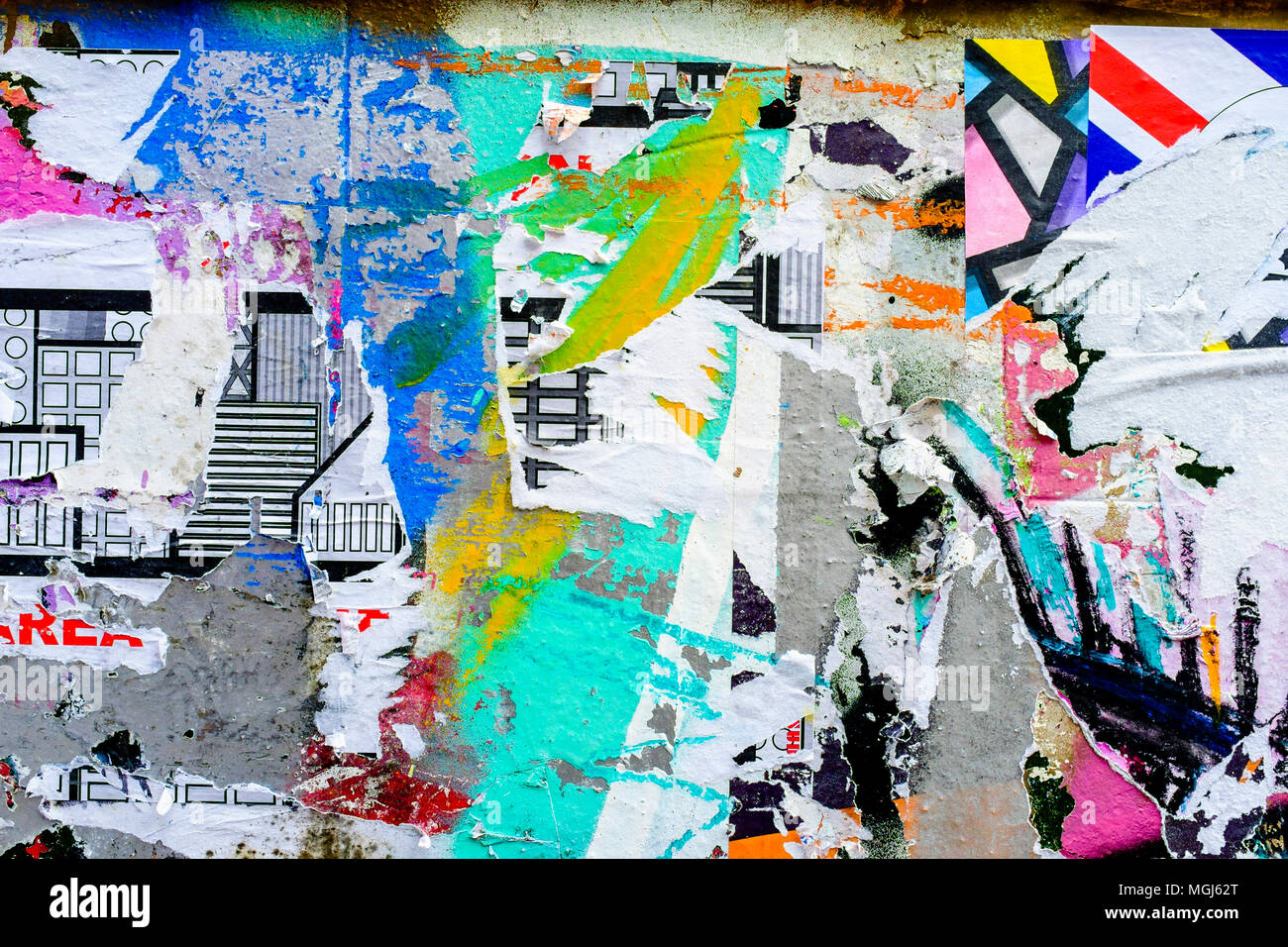 Urban Collage / Décollage. Remnants of torn posters on wall, London, UK ...