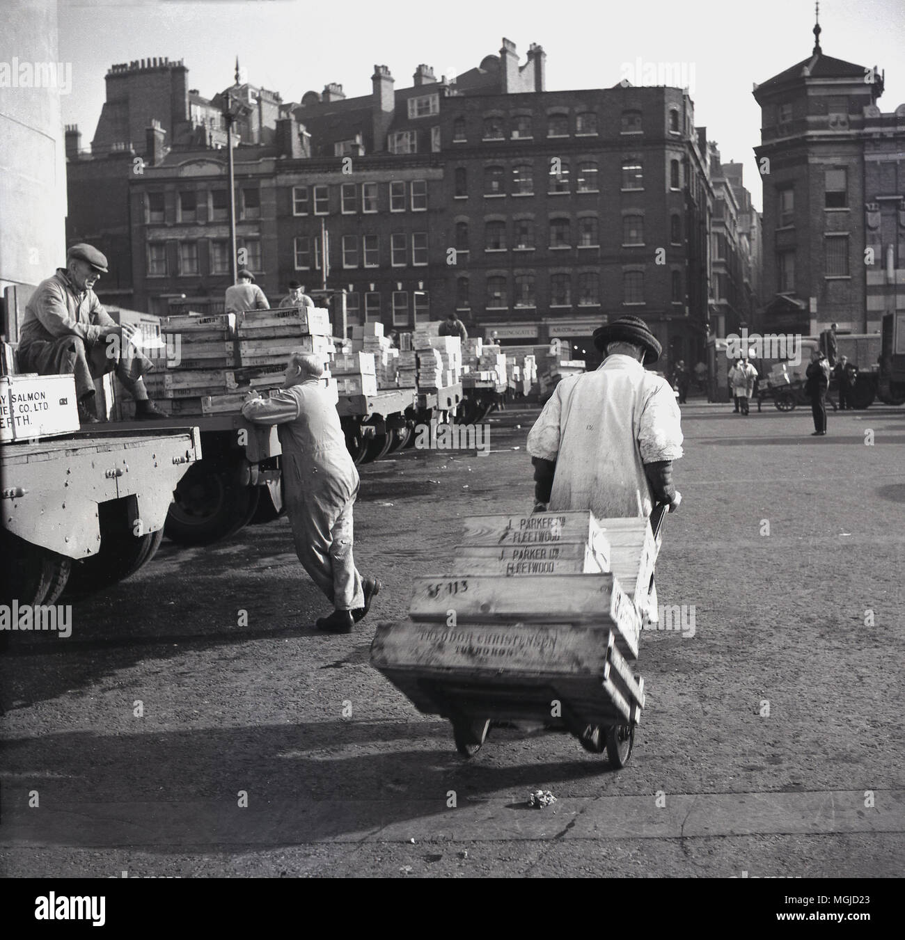 1950s, historical, a porter at London's Billingsgate fish market ...