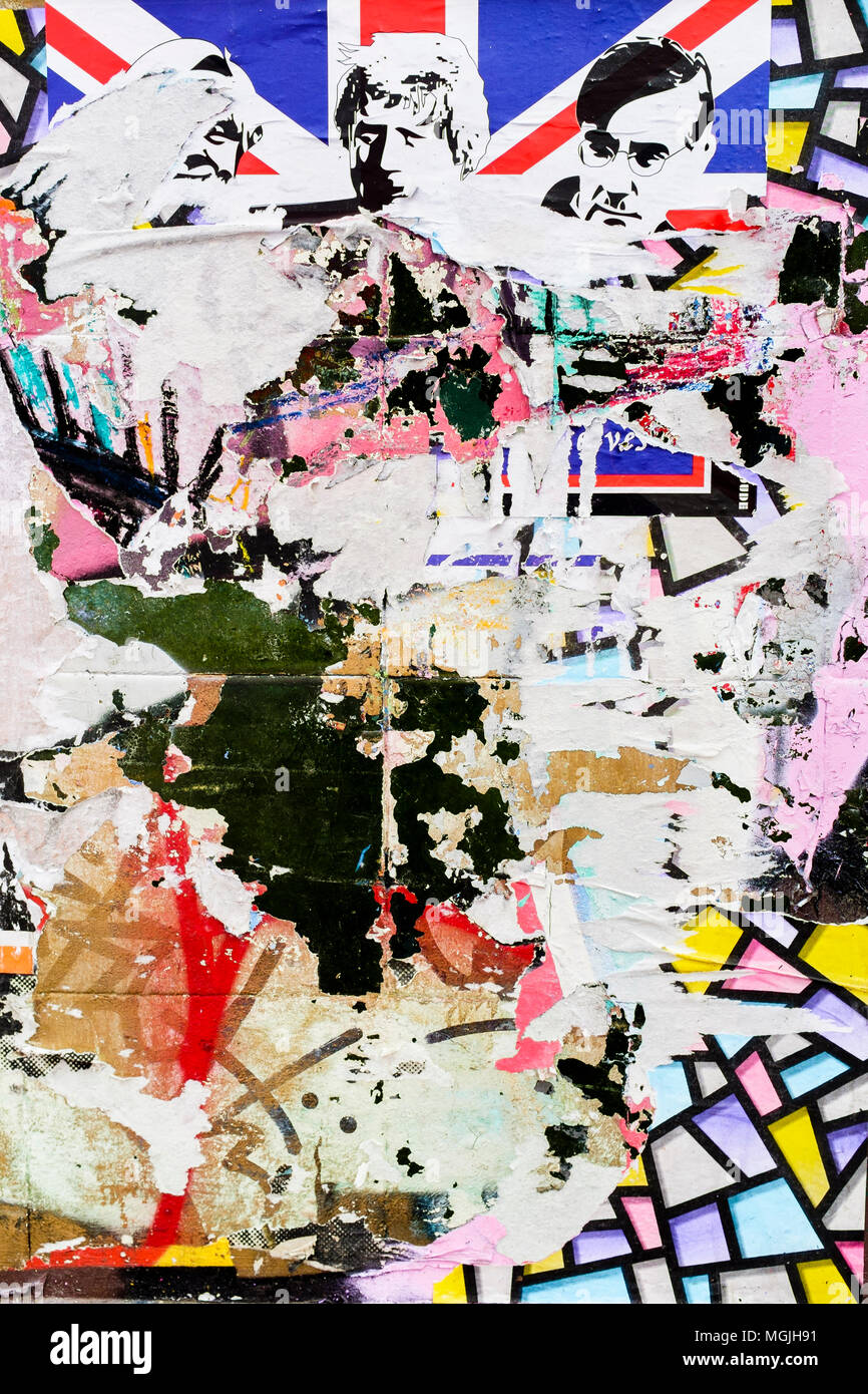 Urban Collage / Décollage. Remnants of torn posters on wall, London, UK ...