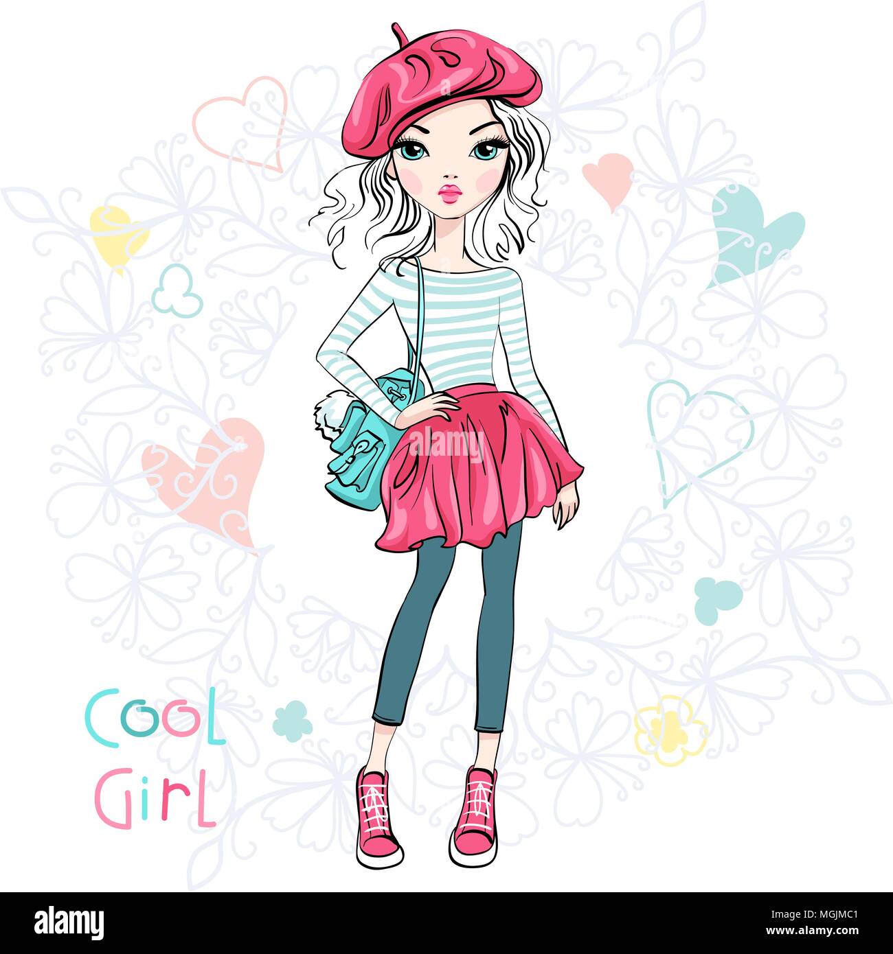 Vector Cute Fashionable Girl Stock Vector Image And Art Alamy