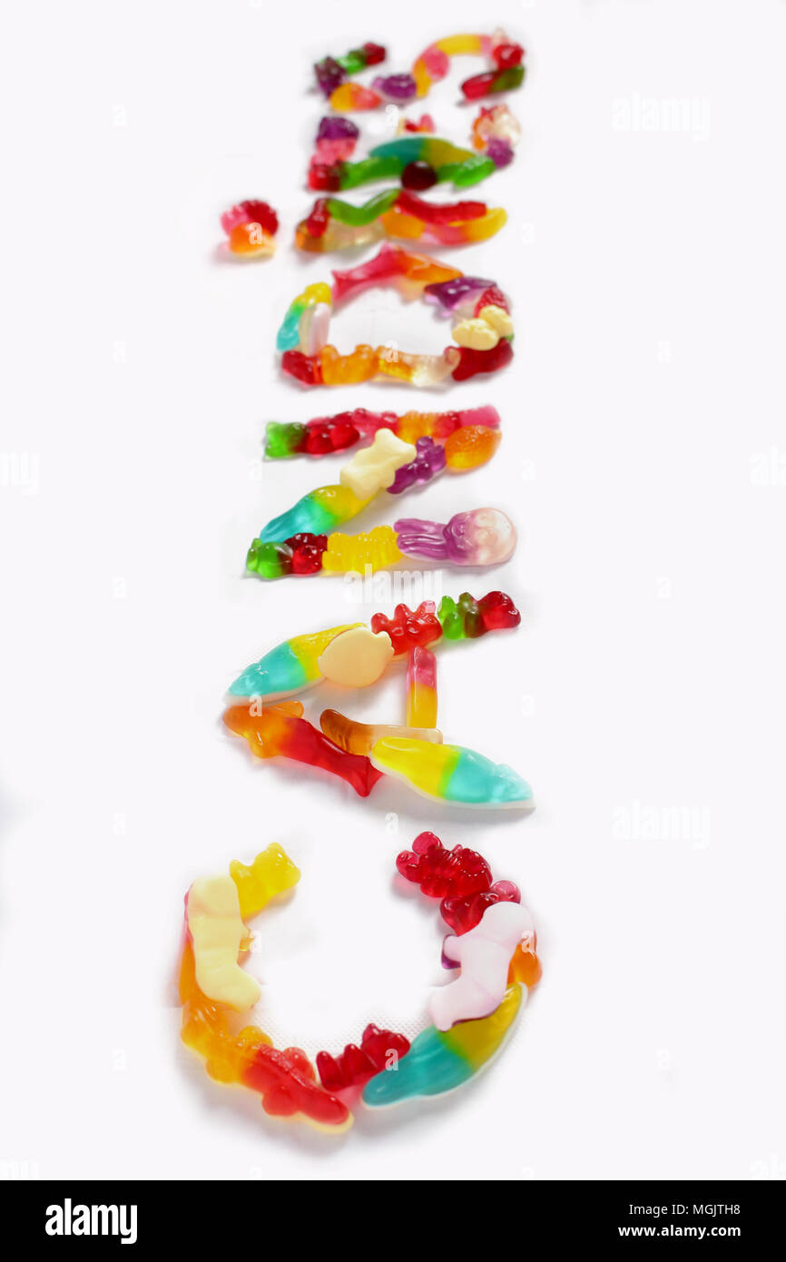 Text candies consisting of Gummy candies Stock Photo - Alamy