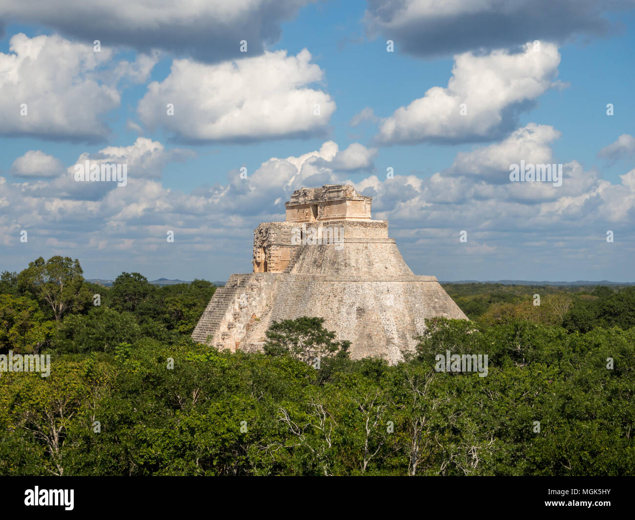 The great pyramid of magician in Uxmal archeological site, tourist ...
