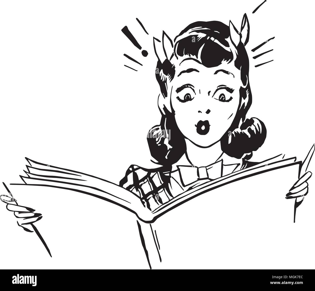 Surprised Woman Reading - Retro Clipart Illustration Stock Vector Image ...