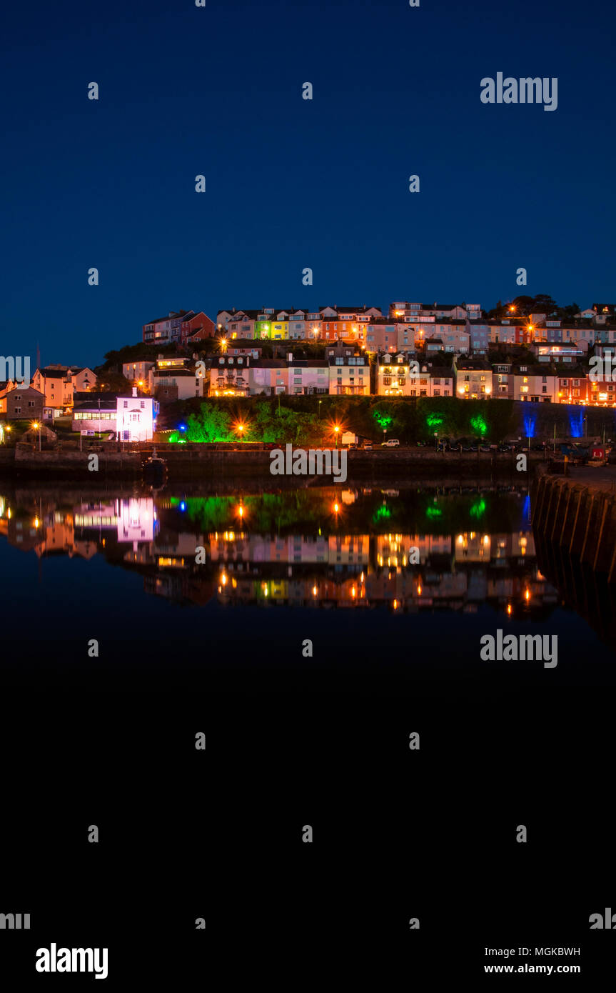 Reflections in Brixham harbour at night, England Stock Photo - Alamy