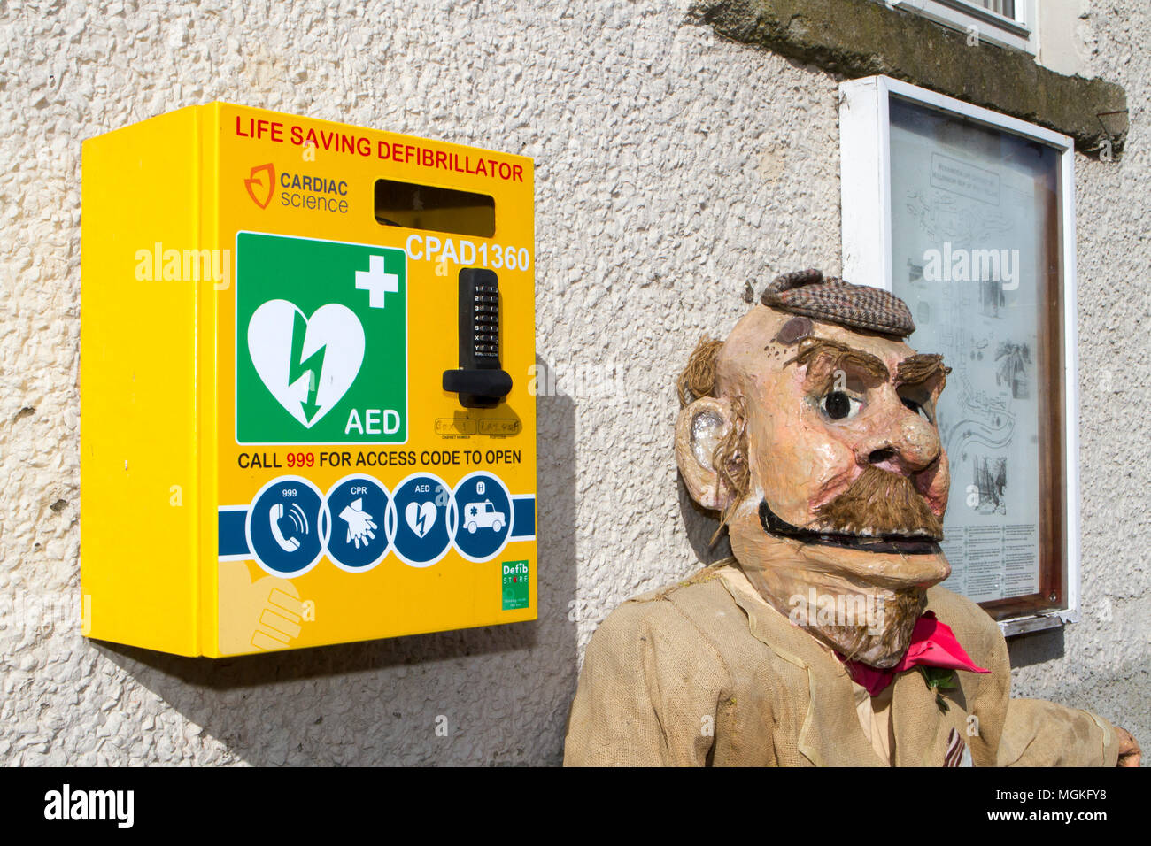 A wall mounted heart defibrillator for emergency resuscitation of a ...