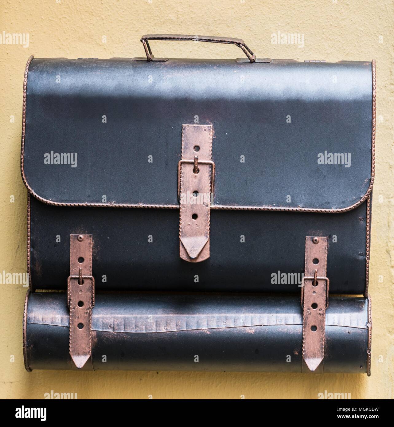 Mailbox in the shape and appearance of a leather briefcase Stock Photo ...
