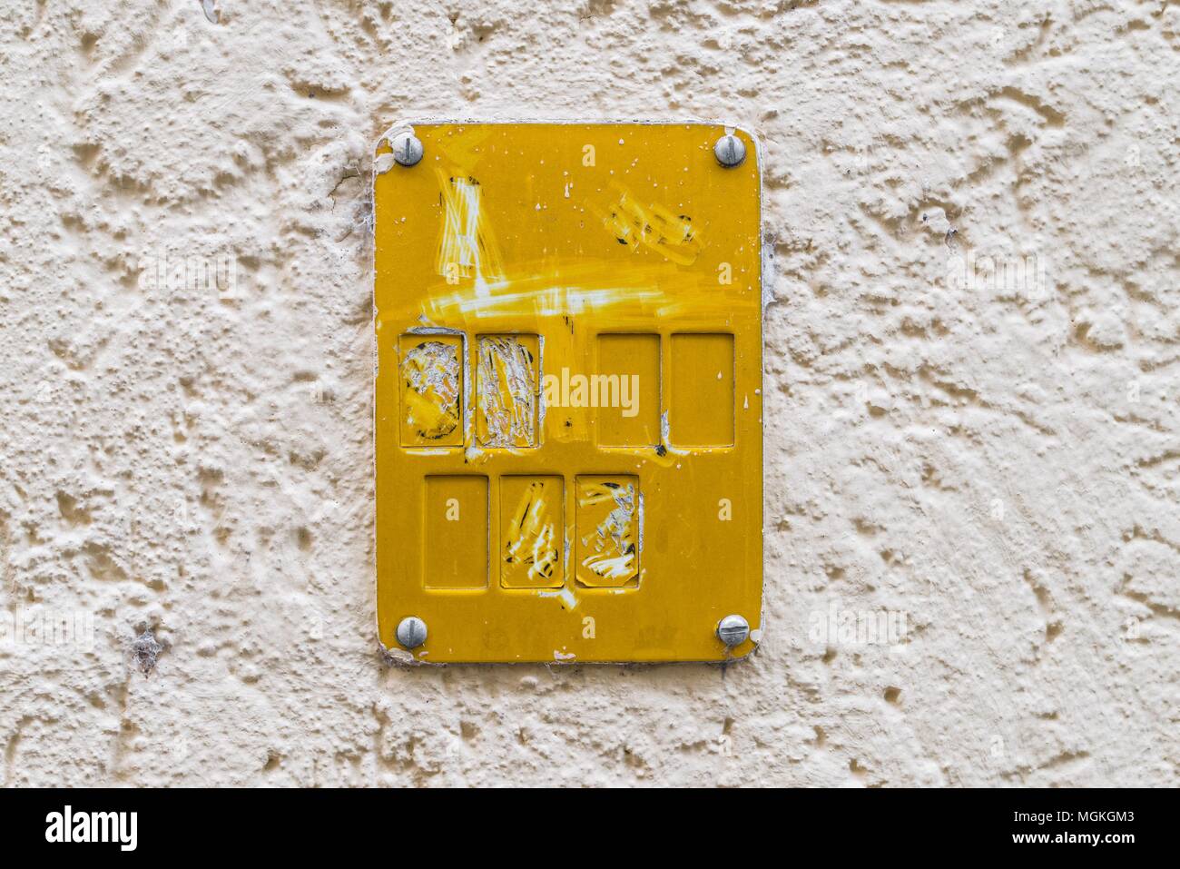 Yellow plastic sign for road fixtures of gas supply systems Stock Photo ...