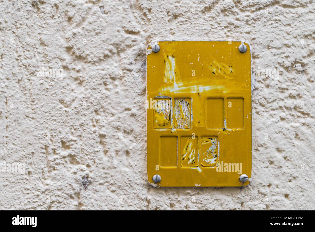 Yellow plastic sign for road fixtures of gas supply systems Stock Photo ...