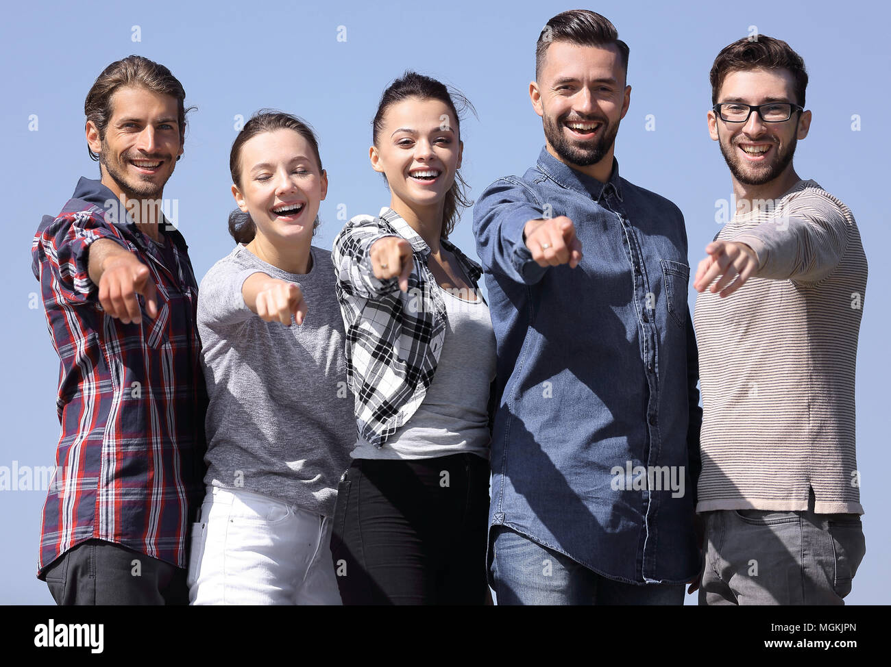 team of young people showing hands forward Stock Photo - Alamy