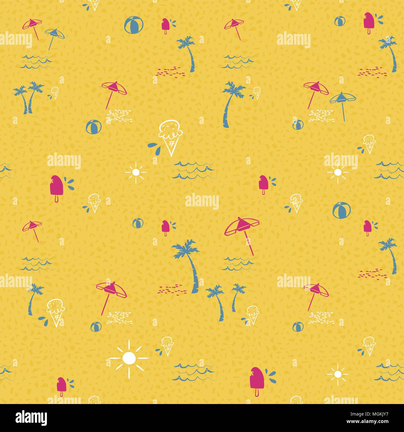 Fun summer tropical beach seamless pattern background with small hand ...