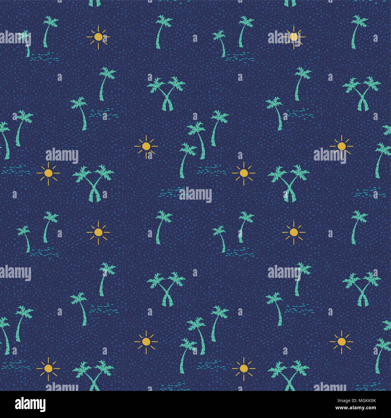 Summer beach seamless pattern background with small hand drawn vacation icons of sea, palm trees ...