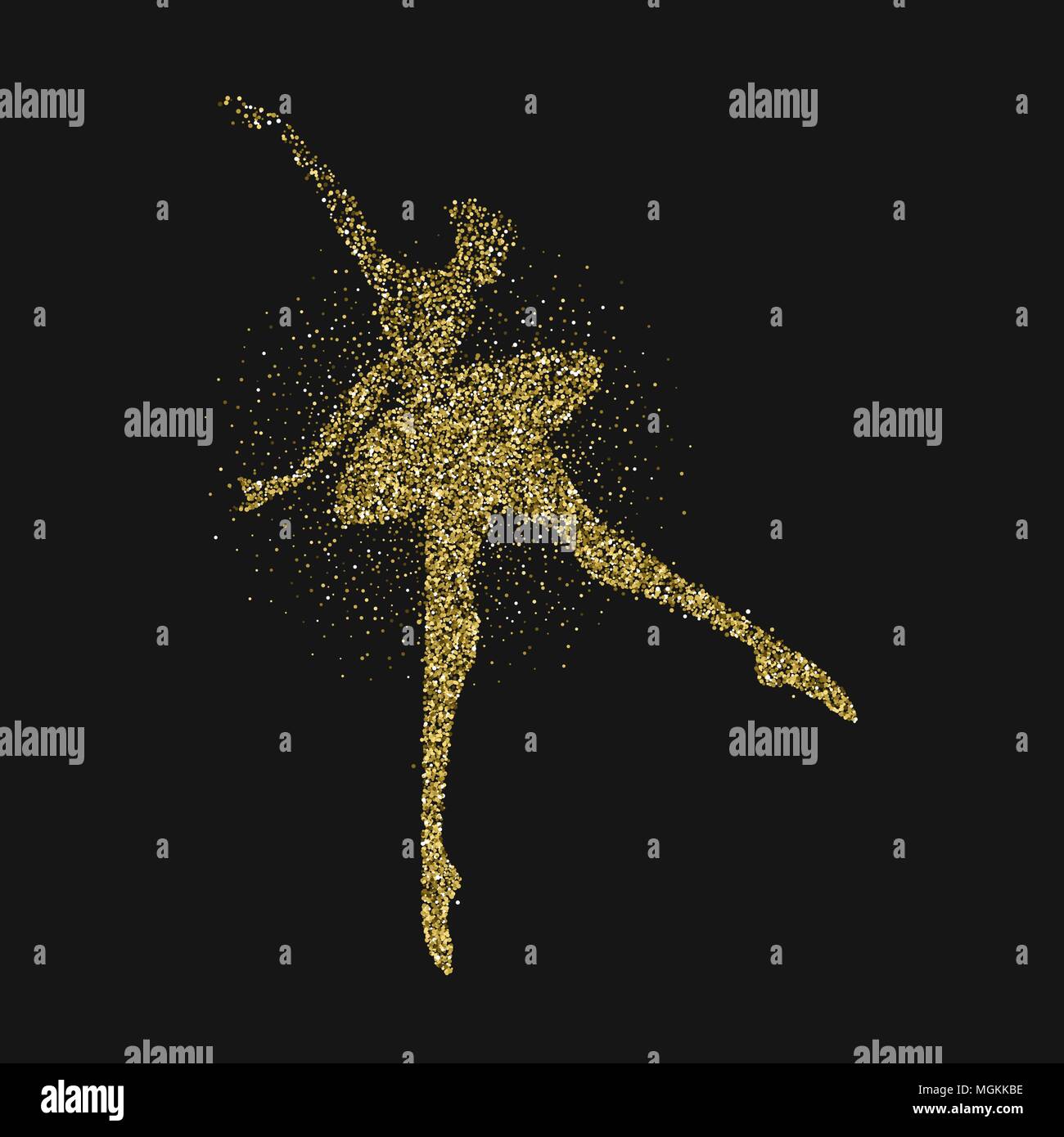 Girl silhouette dancing classic ballet made of gold glitter splash ...