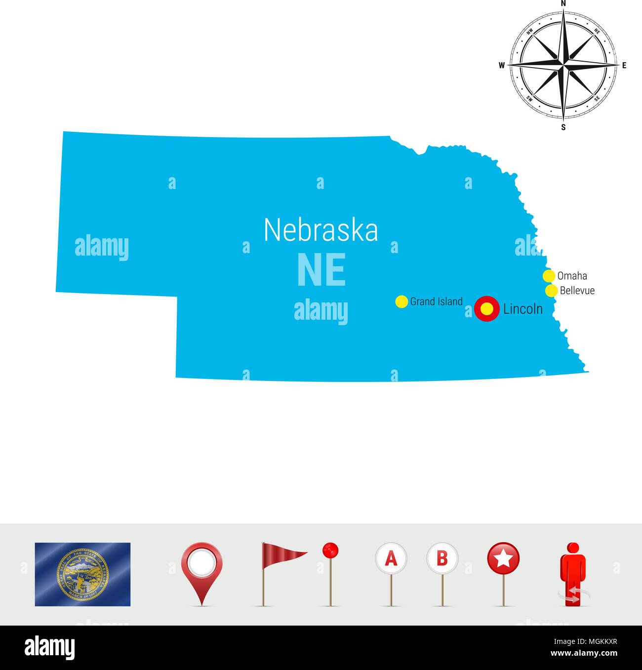 Nebraska Vector Map Isolated on White Background. High Detailed ...