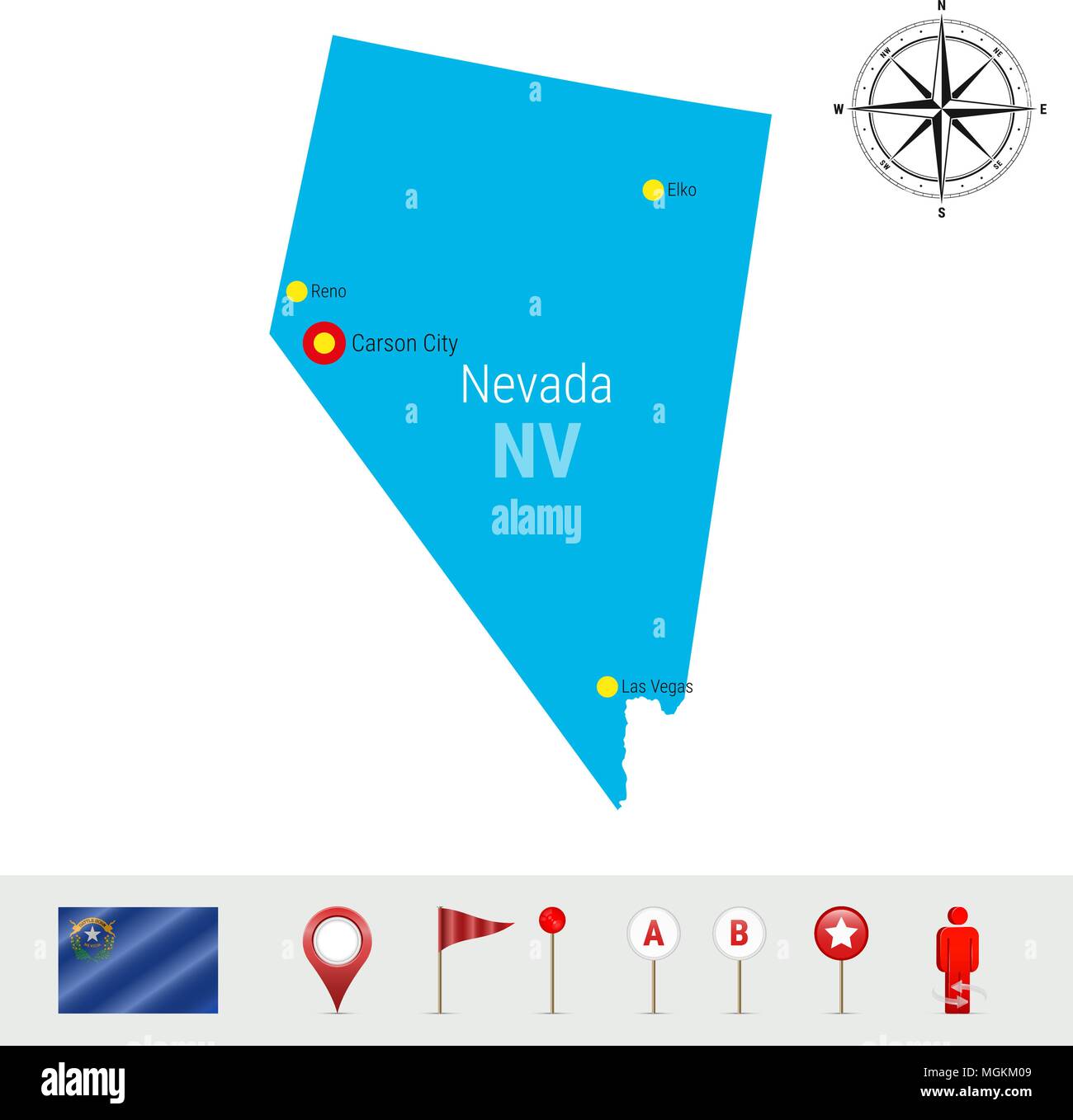 Nevada Vector Map Isolated on White Background. High Detailed ...