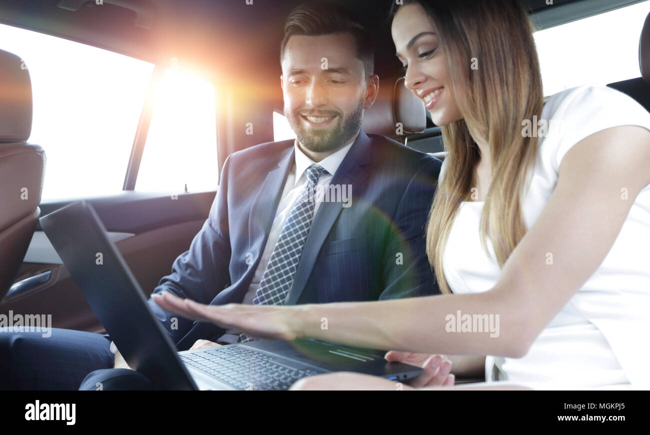 Business People Meeting Working Car Inside Stock Photo - Alamy