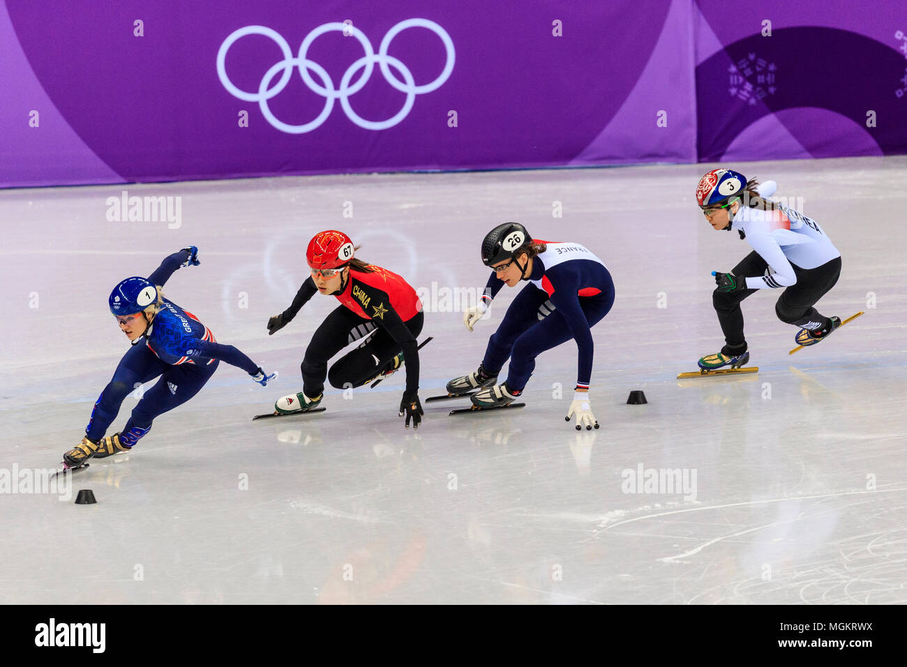 Elise Christie (GBR) #1, Qu Chunyu (CHN) #67 Veronique Pierron (FRA ...