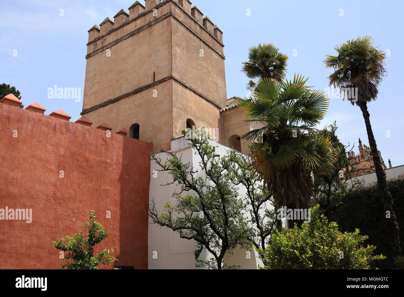 Royal Alcazar palace gardens, Seville, Andalucia, Europe Stock Photo ...