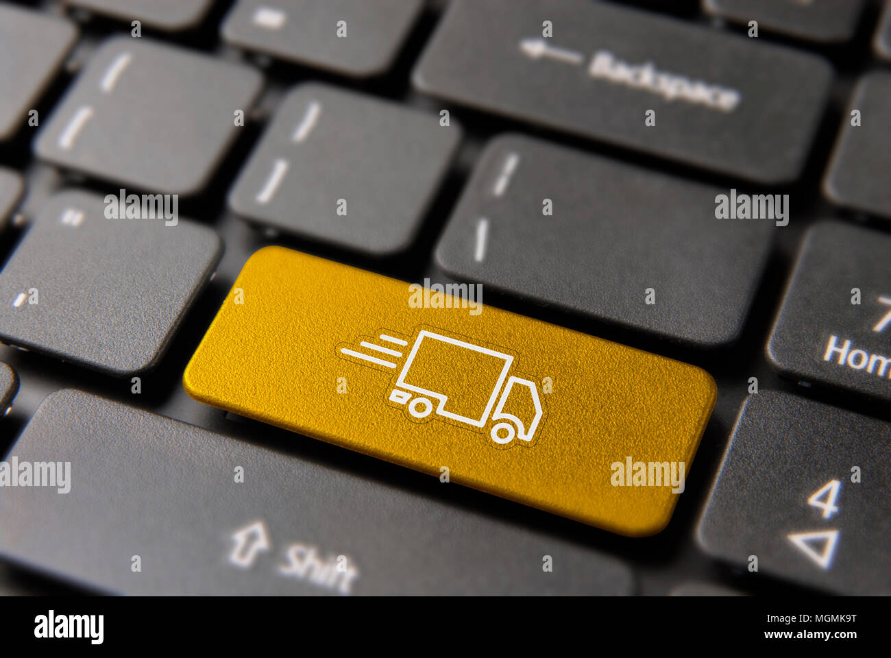 Fast shipping transport service concept: color key button with delivery ...