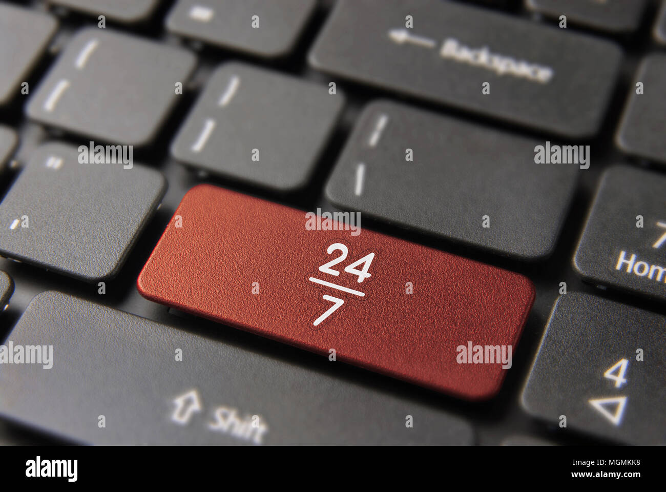24 hour open business computer keyboard button for 24/7 service concept ...