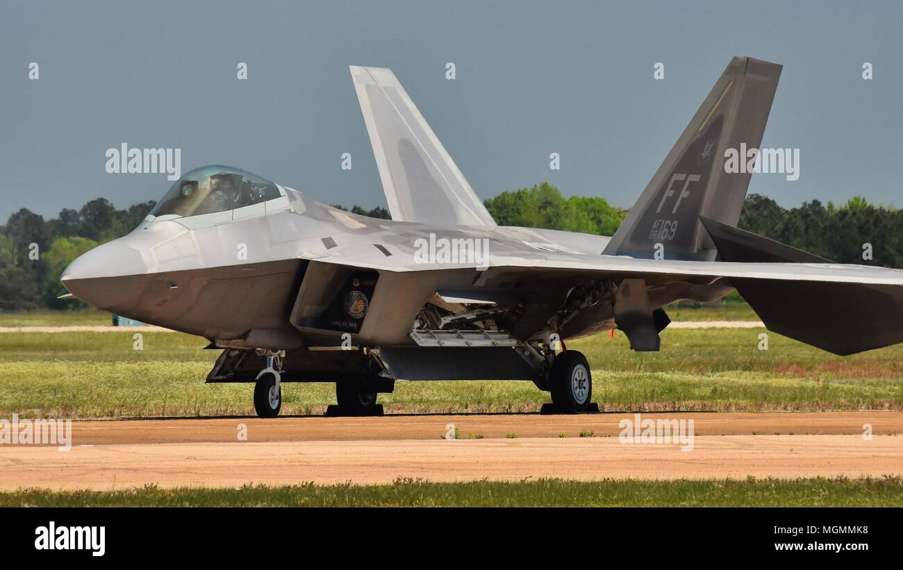 An Air Force F-22 Raptor on the runway at Columbus Air Force Base. This ...