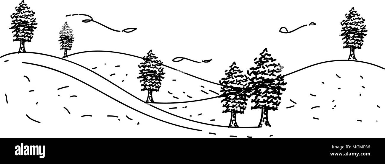 Hand Drawing Mountain Tree Template Vector Stock Vector Image & Art - Alamy