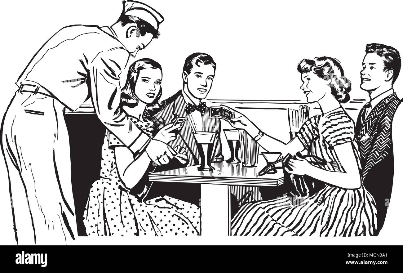 The Gang At The Malt Shop - Retro Clipart Illustration Stock Vector ...