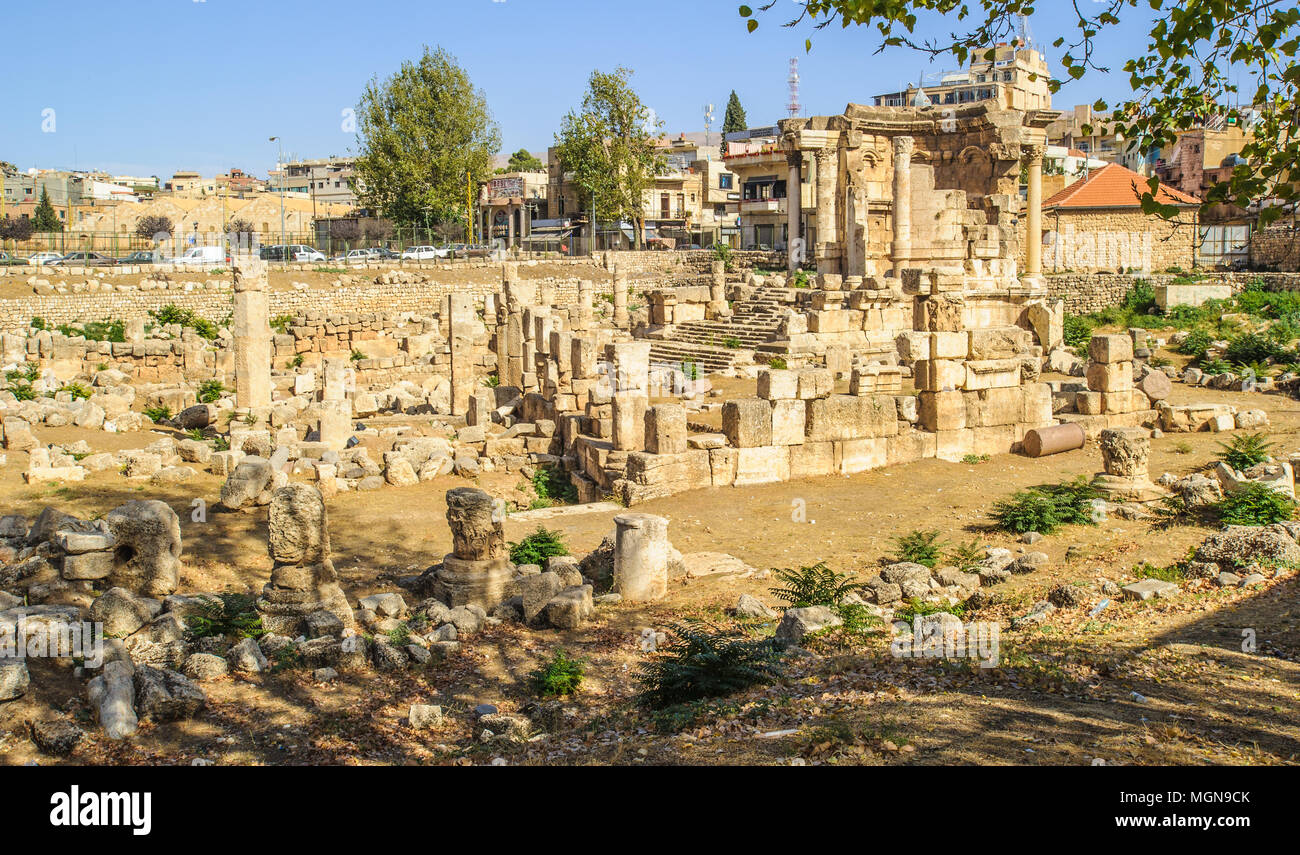 Great Court of Baalbek temple complex. Baalbek, a town in the Beqaa ...