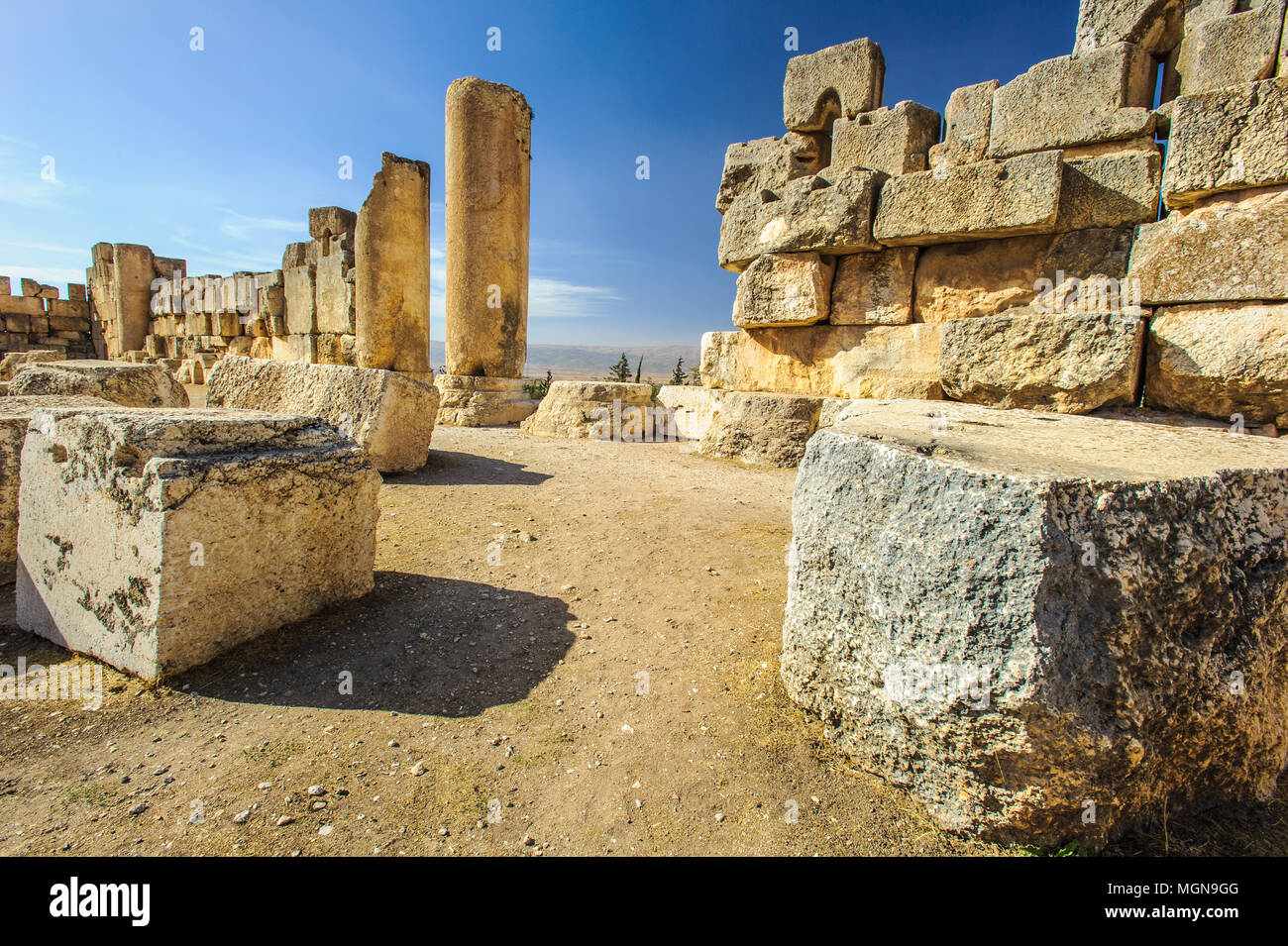 Columns of the Roman ruins in Lebanon, Baalbek Stock Photo - Alamy