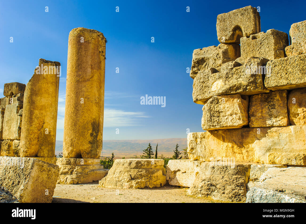 Columns of the Roman ruins in Lebanon, Baalbek Stock Photo - Alamy