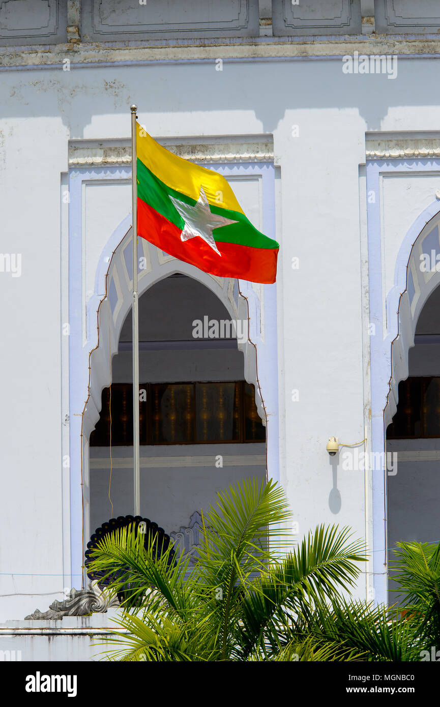 Burmese National flag in Yangon, the former capital of Myanmar Stock ...