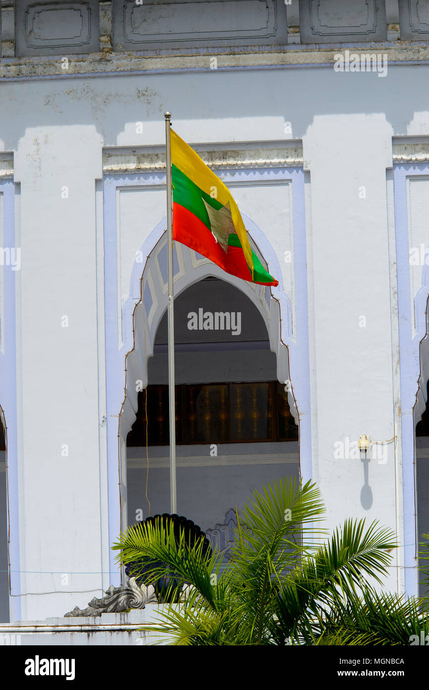 Burmese National flag in Yangon, the former capital of Myanmar Stock ...
