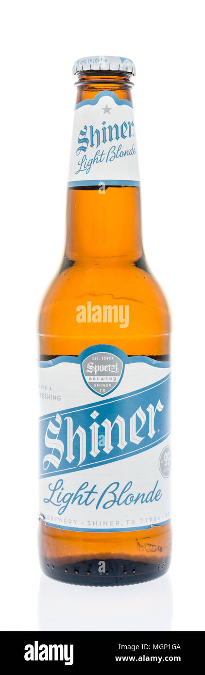 Winneconne, WI - 20 April 2018: A single bottle of Shiner light blonde ...