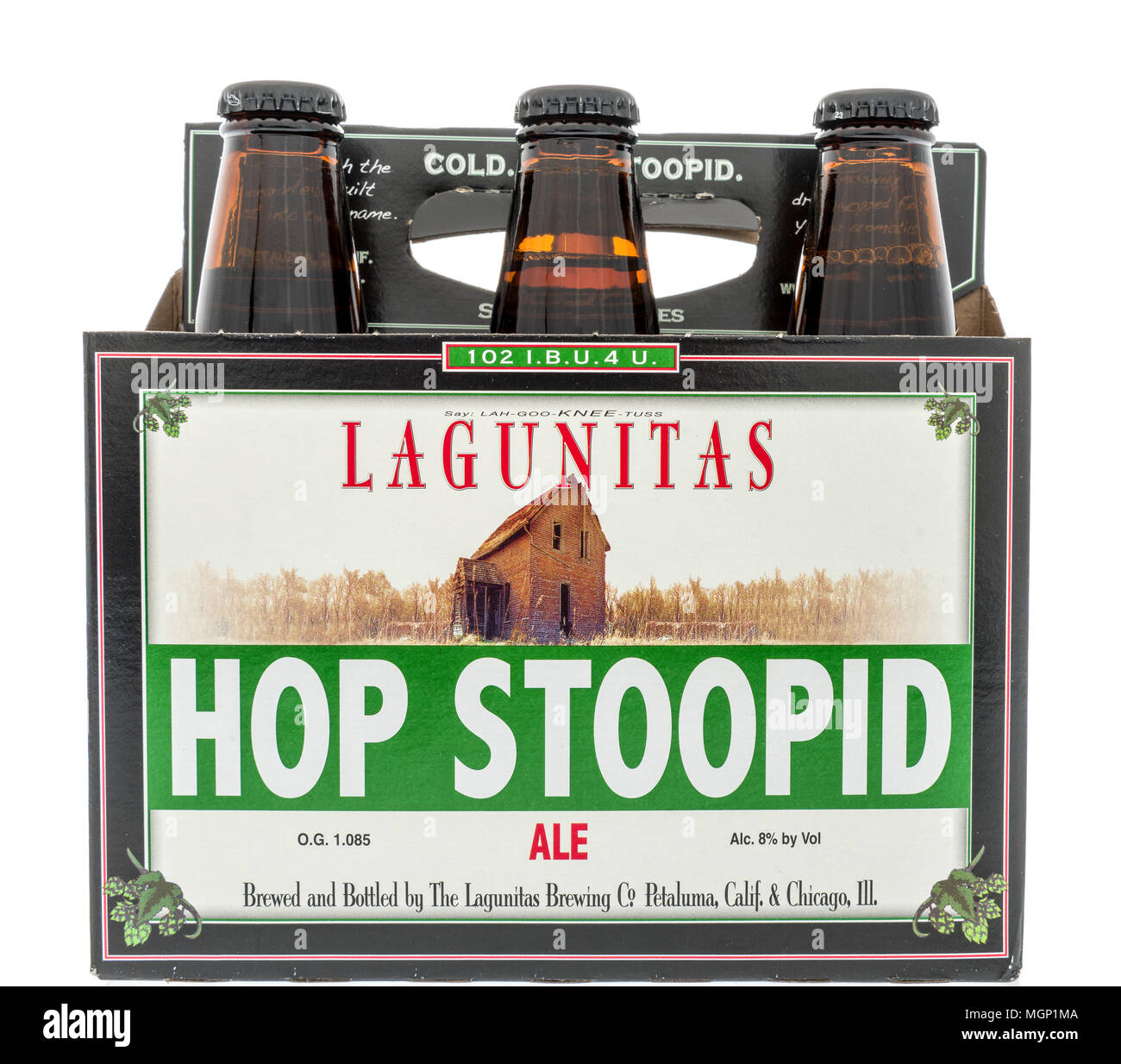 Winneconne, WI - 20 April 2018: A six pack of Lagunitas hop stoopid ale ...