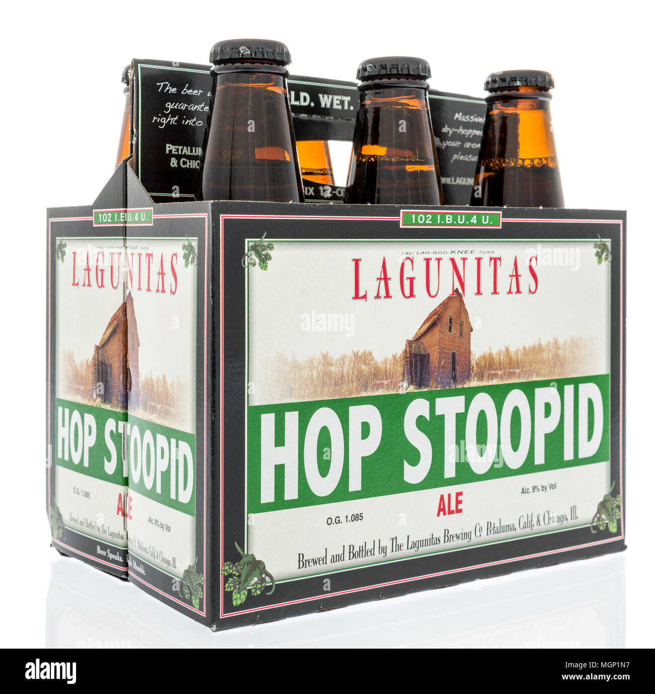 Winneconne, WI - 20 April 2018: A six pack of Lagunitas hop stoopid ale ...