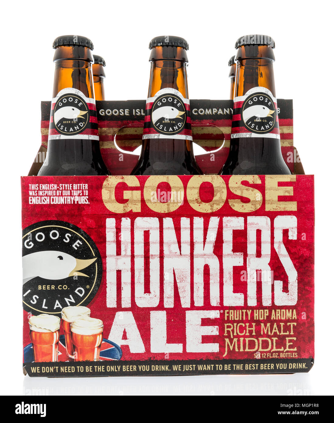 Winneconne, WI - 20 April 2018: A six pack of Goose Island Honkers ale ...