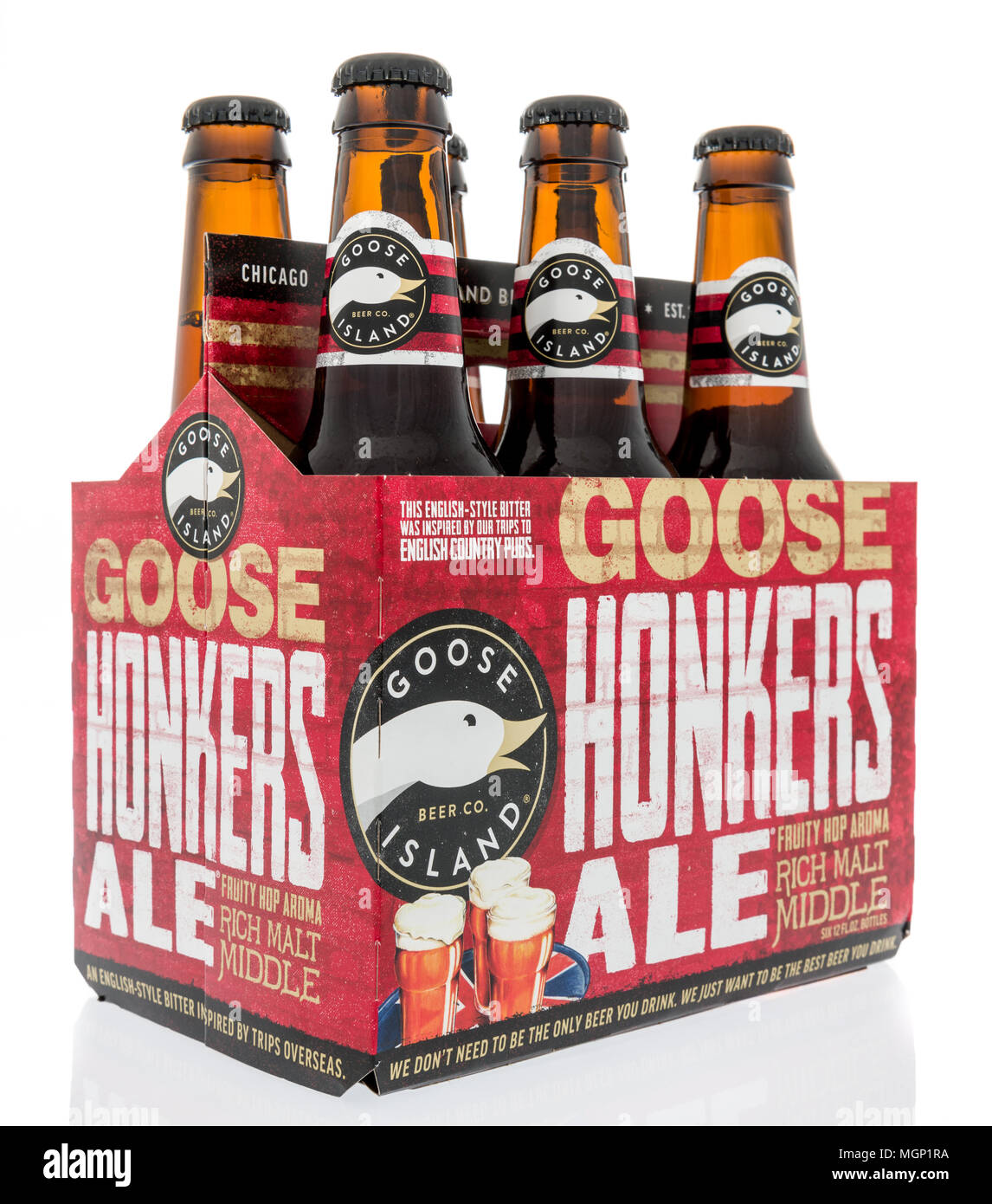 Winneconne, WI - 20 April 2018: A six pack of Goose Island Honkers ale ...