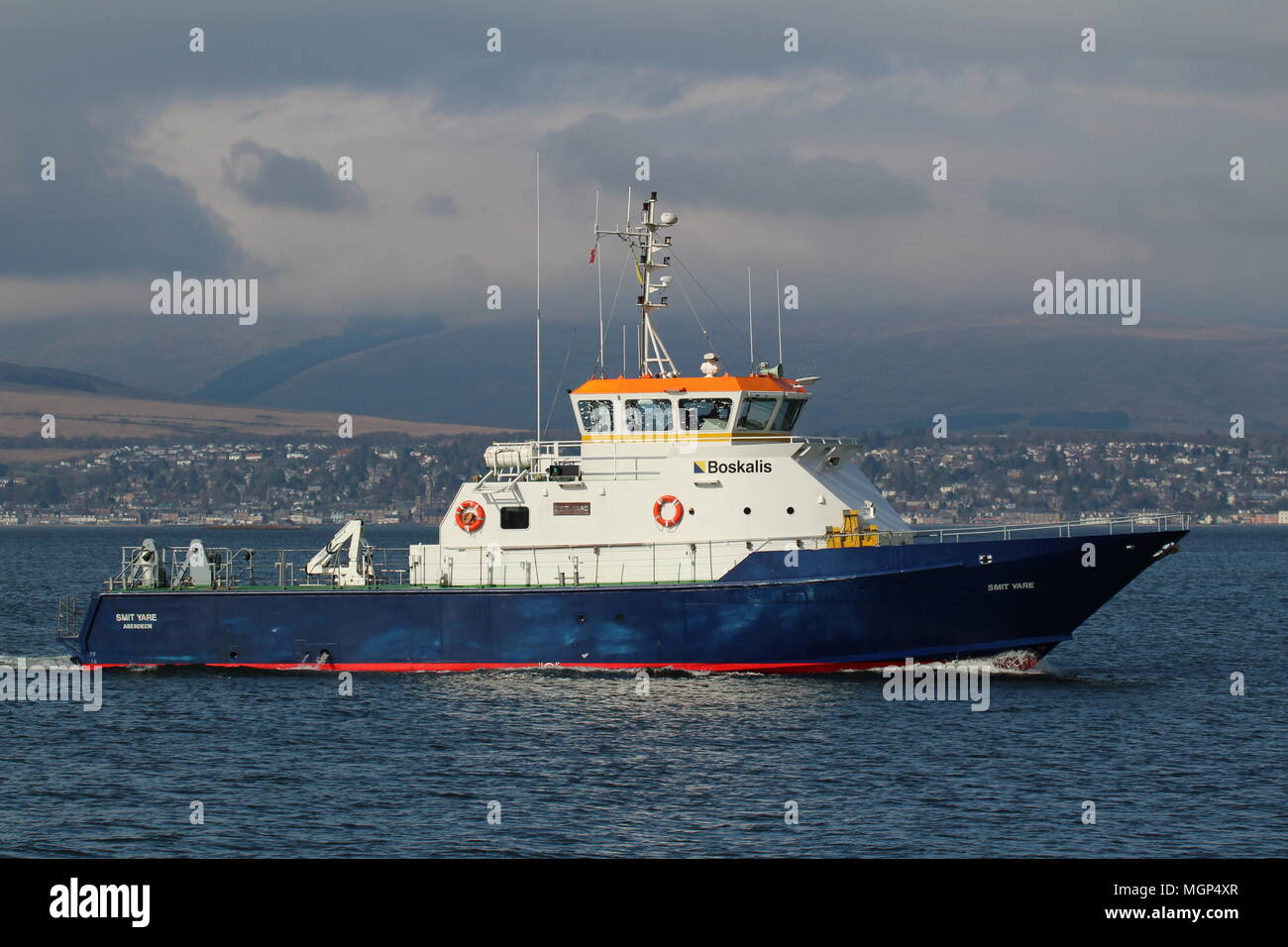 The aircrew training/naval support vessel MV Smit Yare, passing ...