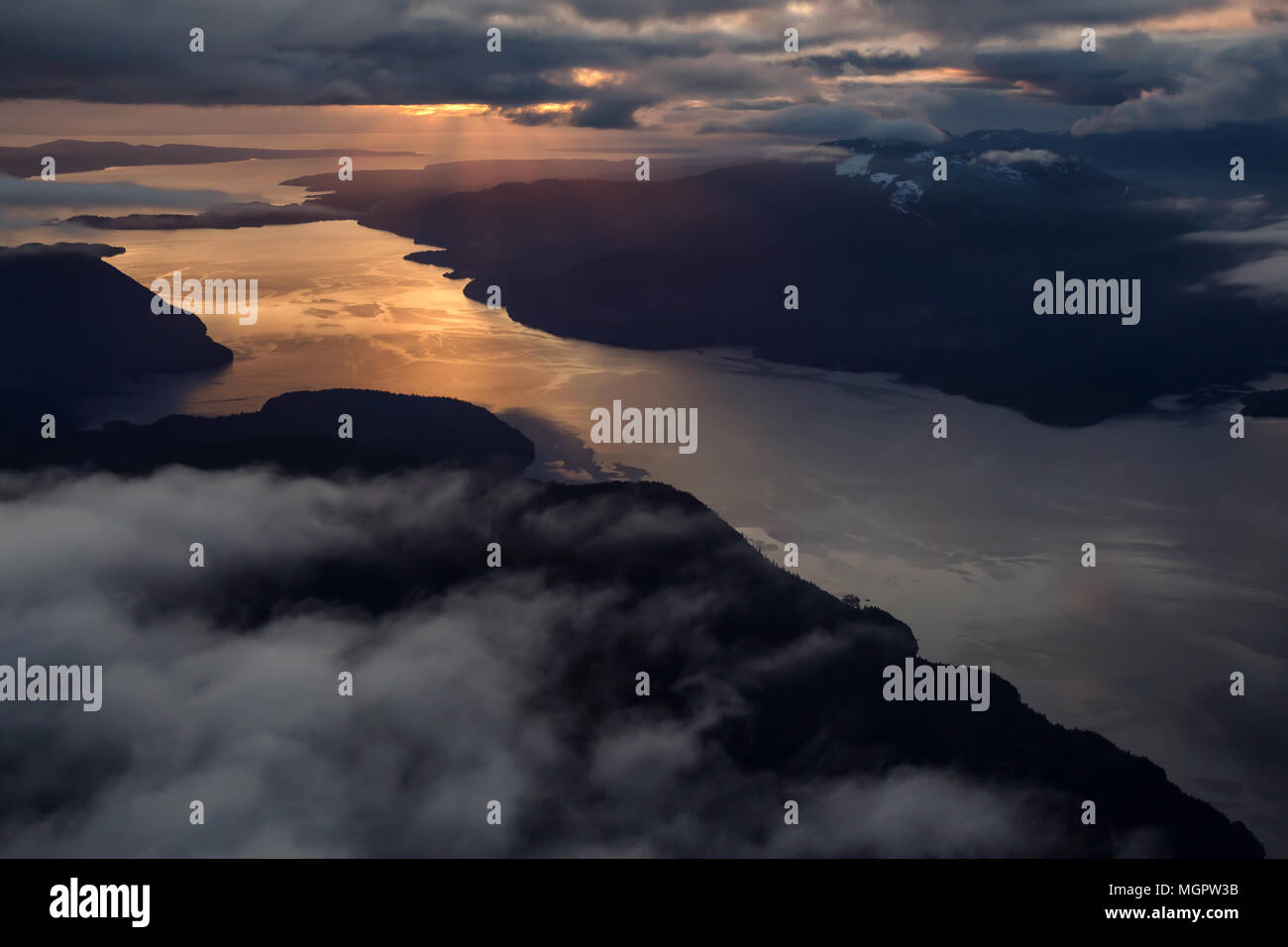 Aerial landscape view of Sunshine Coast during a vibrant and dramatic ...