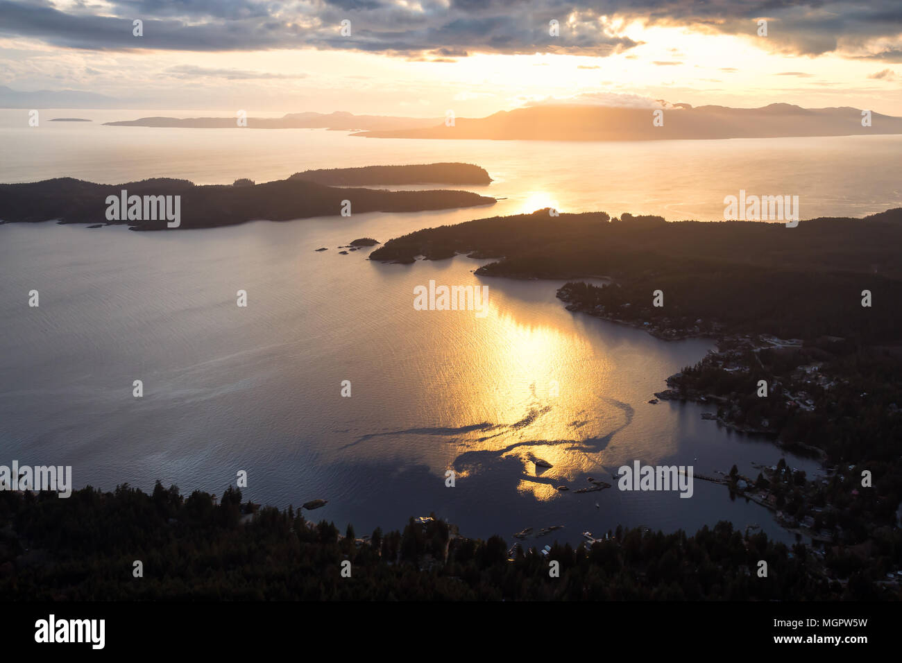 Aerial landscape view of Sunshine Coast during a vibrant and dramatic ...