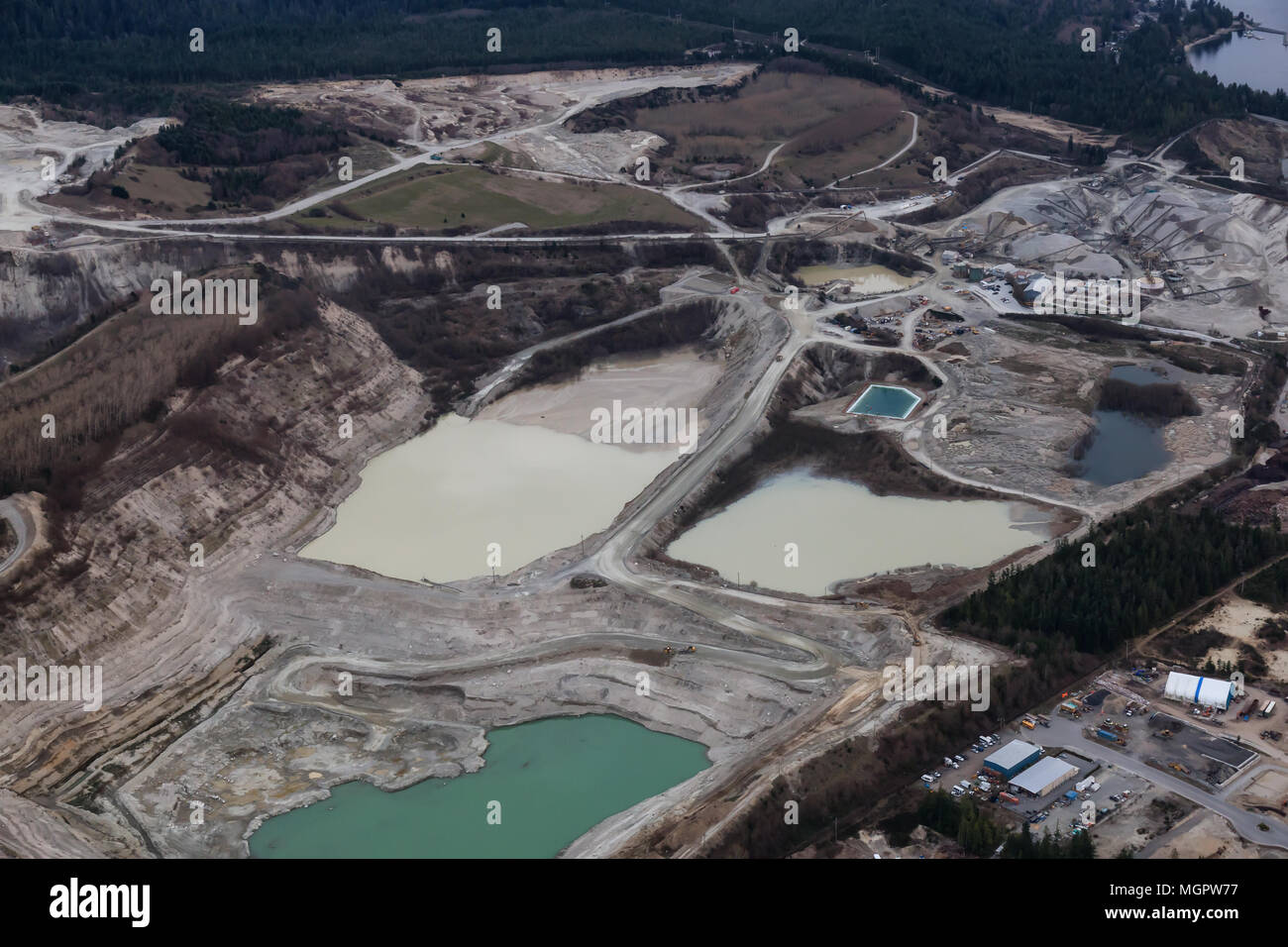 Aerial view of Copper Mine Industry in Sechelt, Sunshine Coast, British ...