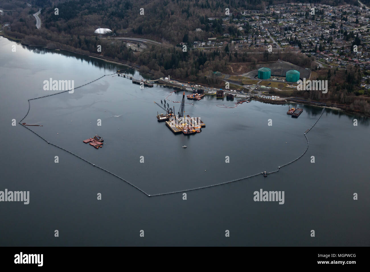 Aerial view of Oil Refinery Industry in Vancouver, British Columbia ...