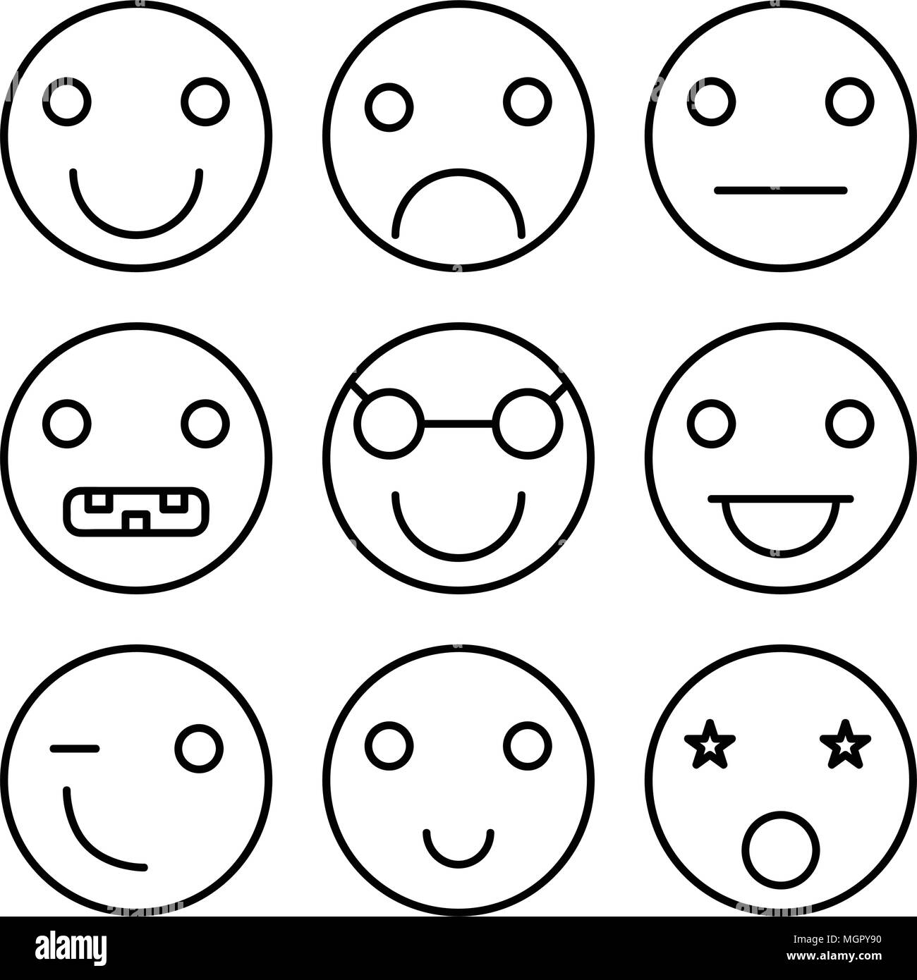 Smiley set icons, linear style on a white background Stock Vector Image ...