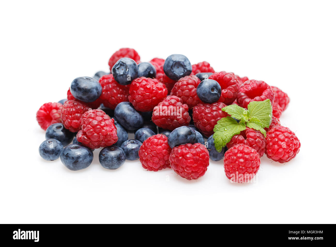 blueberry and raspberry berries isolated on white background Stock ...