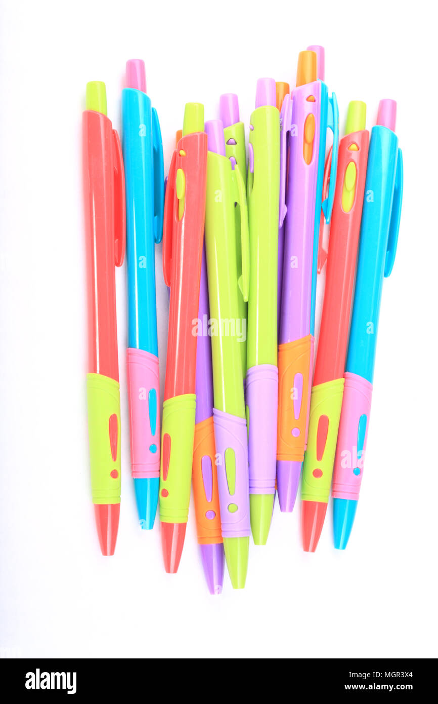 many Ball Pen on white Background Stock Photo - Alamy