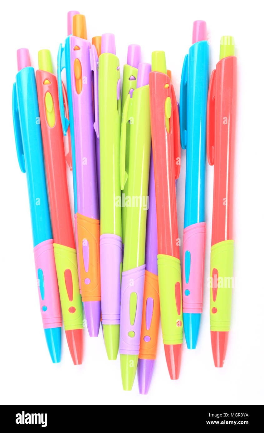 many Ball Pen on white Background Stock Photo - Alamy