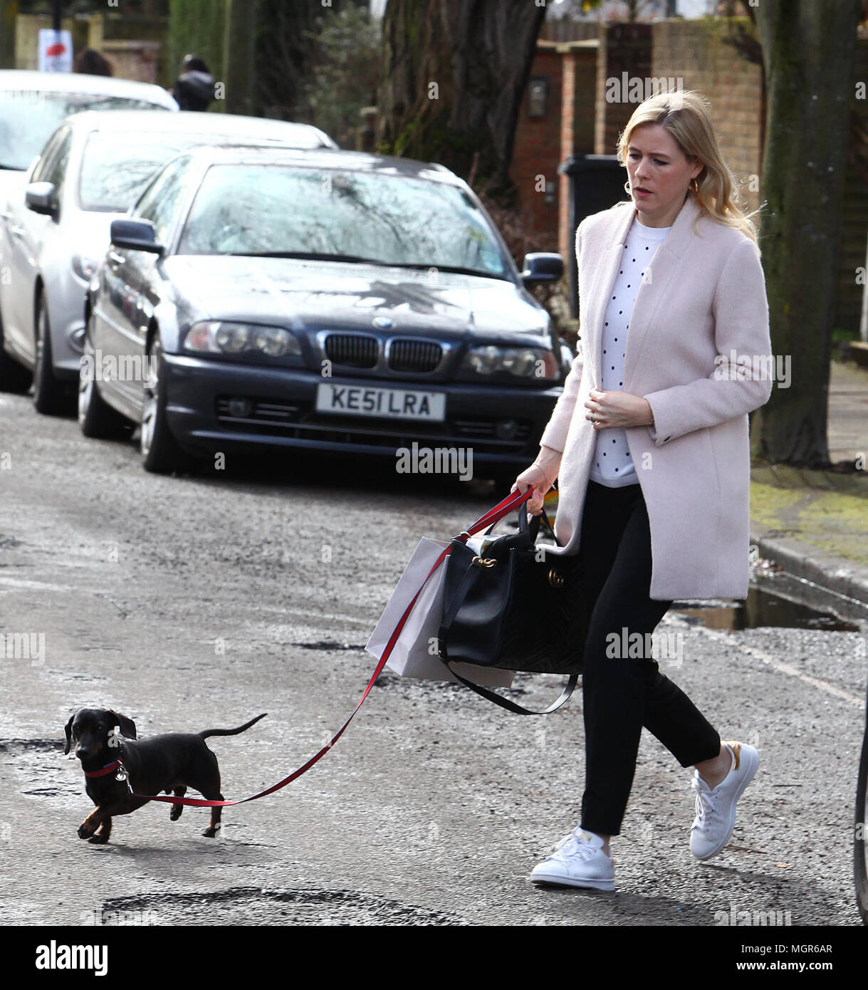 Pregnant Ali Astall heading to her office with her dog Featuring: Ali ...