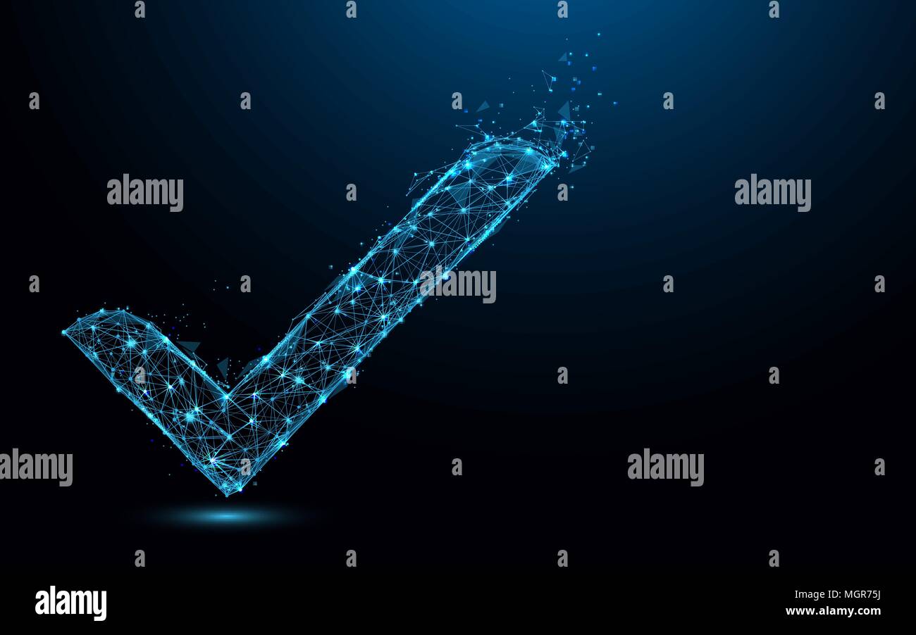 Check mark icon form lines and triangles, point connecting network on ...