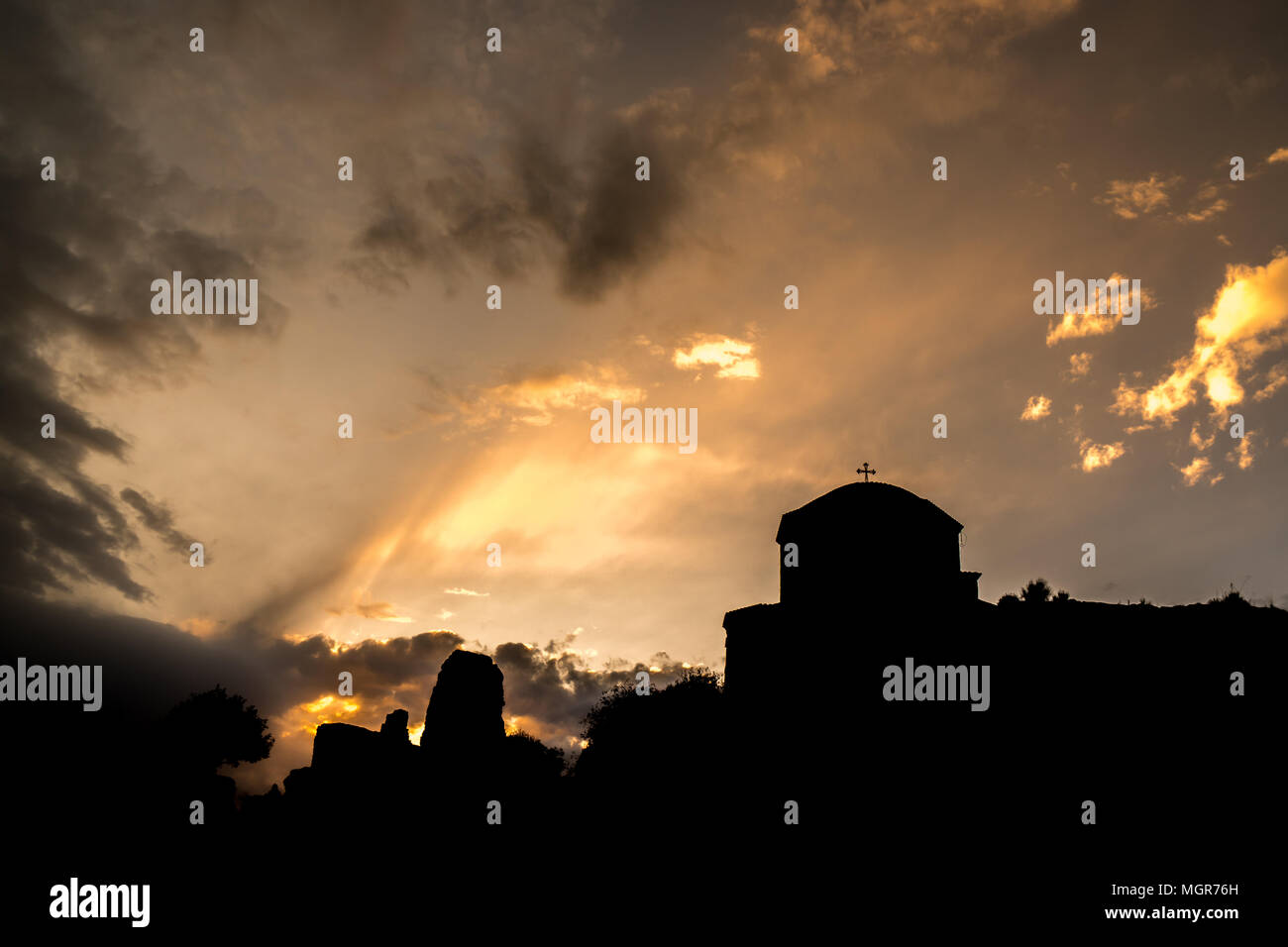silhouette of the monastery of Jvari in the city of Mtskheta Stock ...