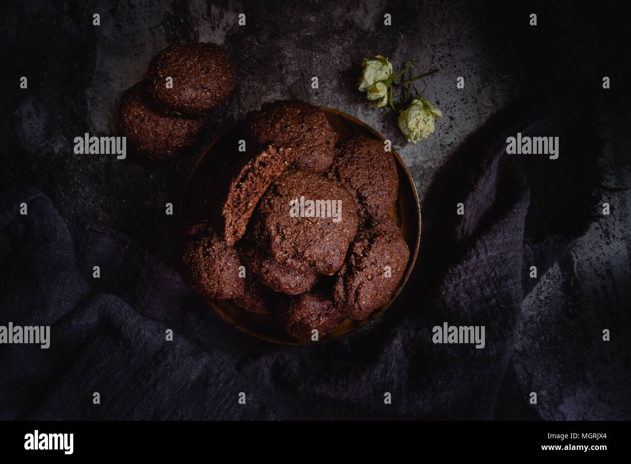 Chocolate Almond Oat Cookies, Dark Background Stock Photo - Alamy