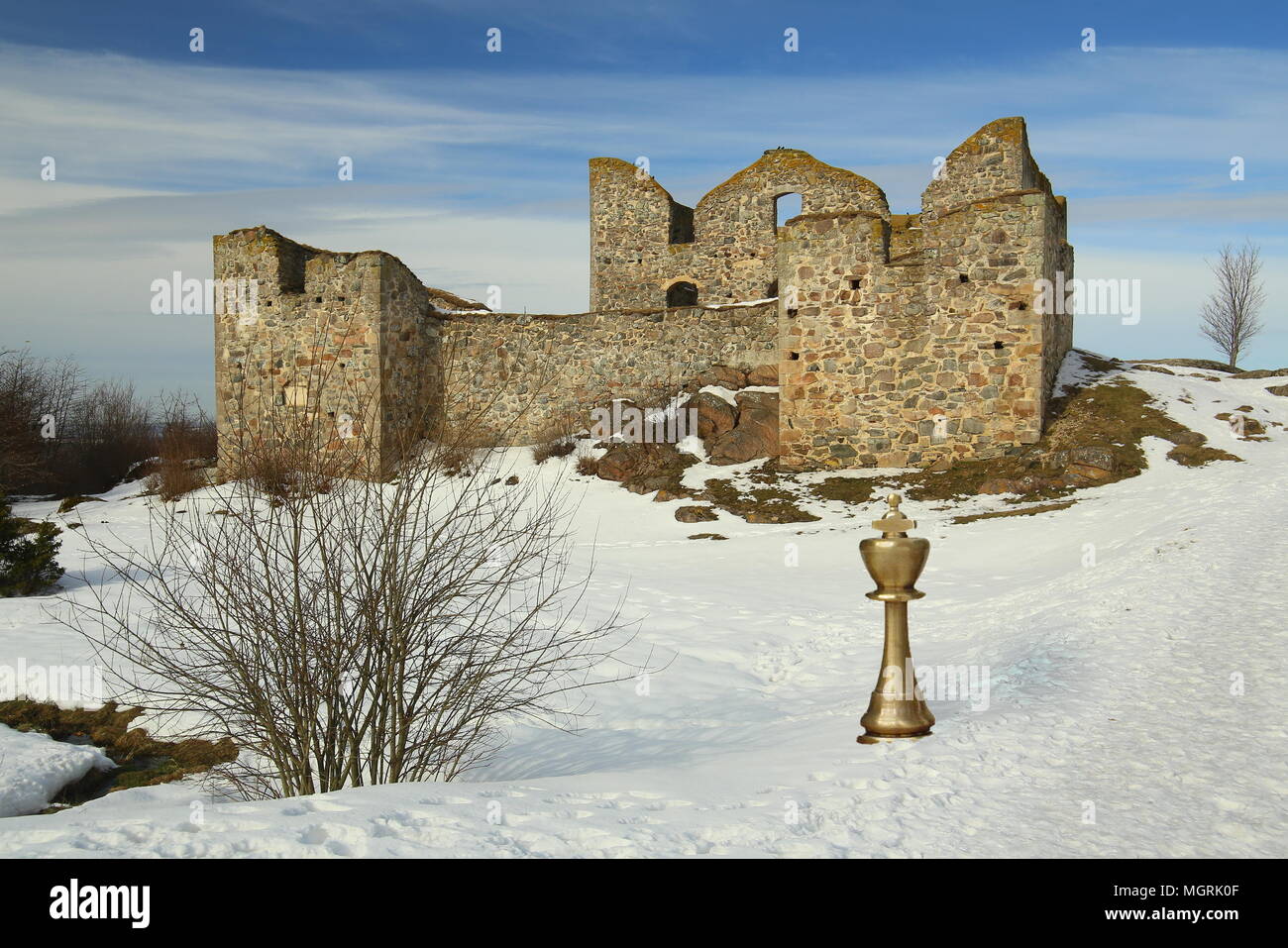 Image montage with golden chess king on front of Brahehus castle in ...